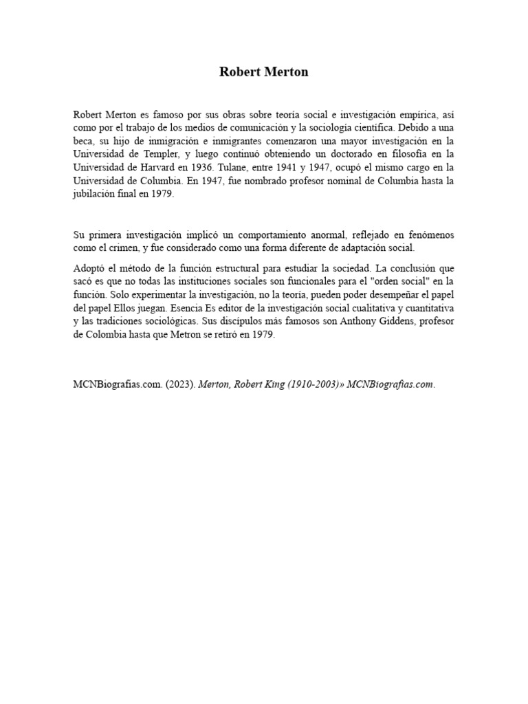 Biografía Robert Merton-Gabriella Barrera | PDF