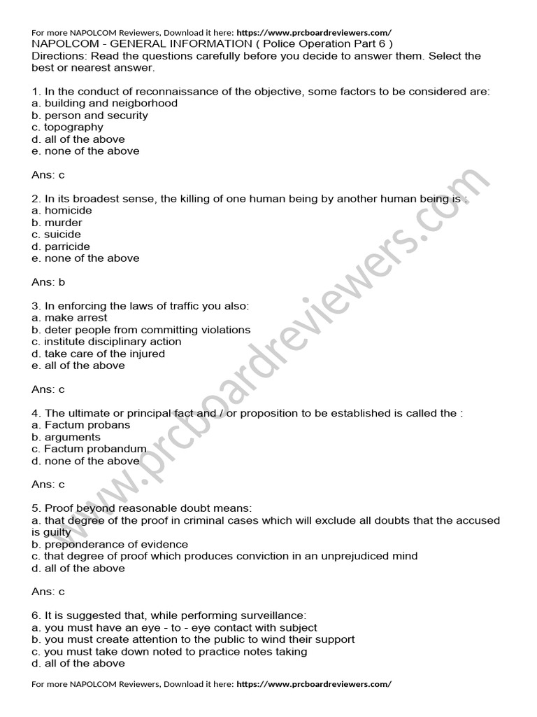 NAPOLCOM Review: Police Ops Guide | PDF | Burden Of Proof (Law ...
