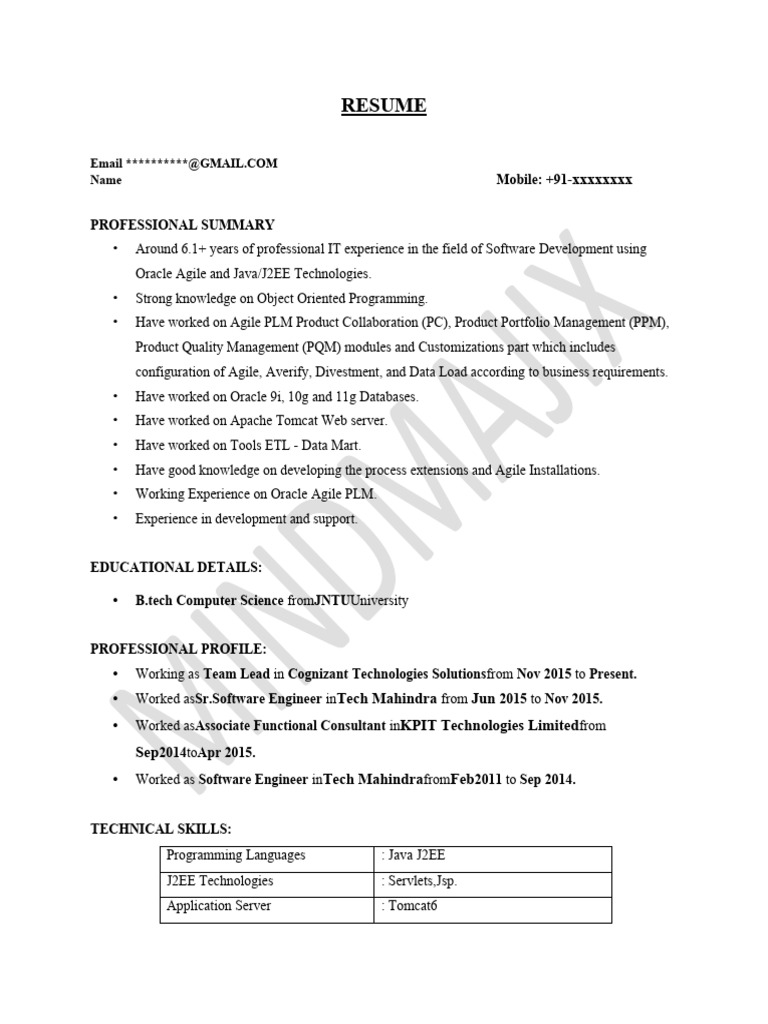 Agile PLM Sample Resume - 1 | PDF | Computing | Computer Programming