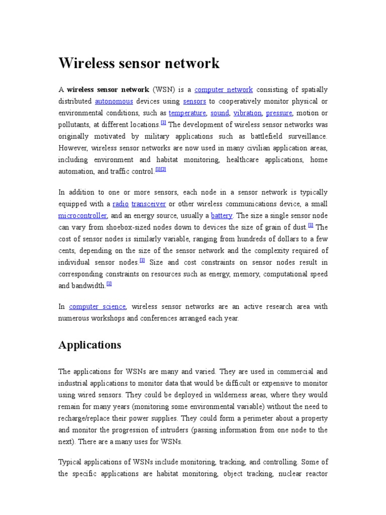 Wireless Sensor Network: Applications | PDF | Wireless Sensor Network ...