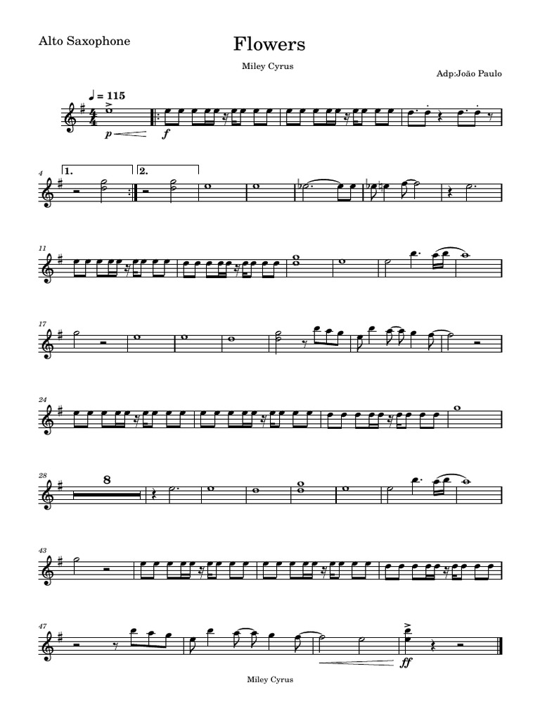 Flowers Miley Cyrus Flowers Marching Band-Alto Saxophone | PDF
