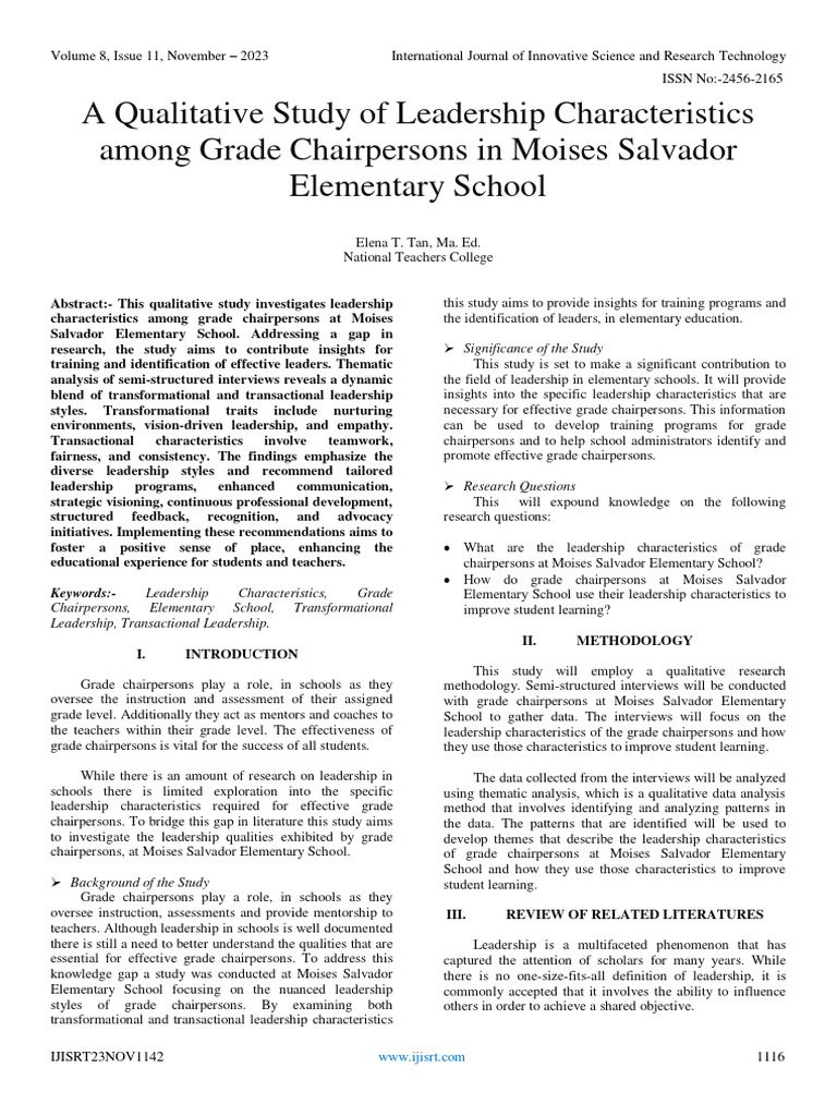 A Qualitative Study Of Leadership Characteristics Among Grade