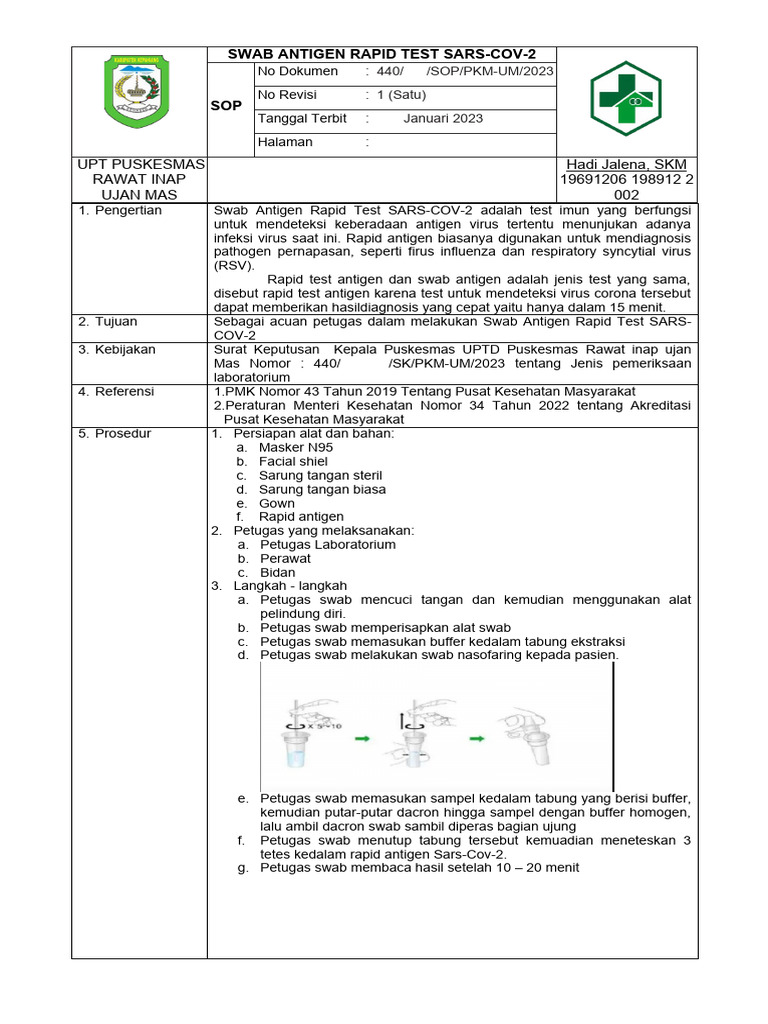 ZZ - SOP SWAB ANTIGEN RAPID TEST SARS-COV-2 | PDF