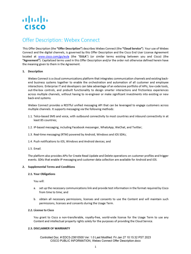 Webex Connect Offer Description | PDF | Service Level Agreement | Ios