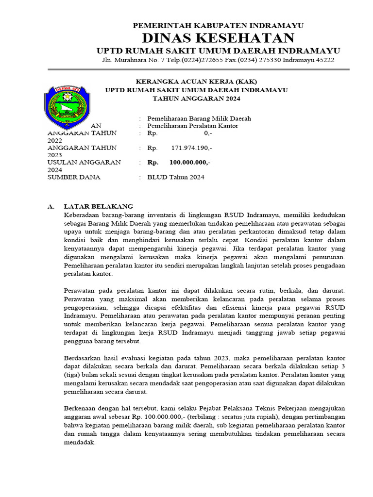 Kak-Belanja Pemeliharaan Alat Kantor & RT | PDF