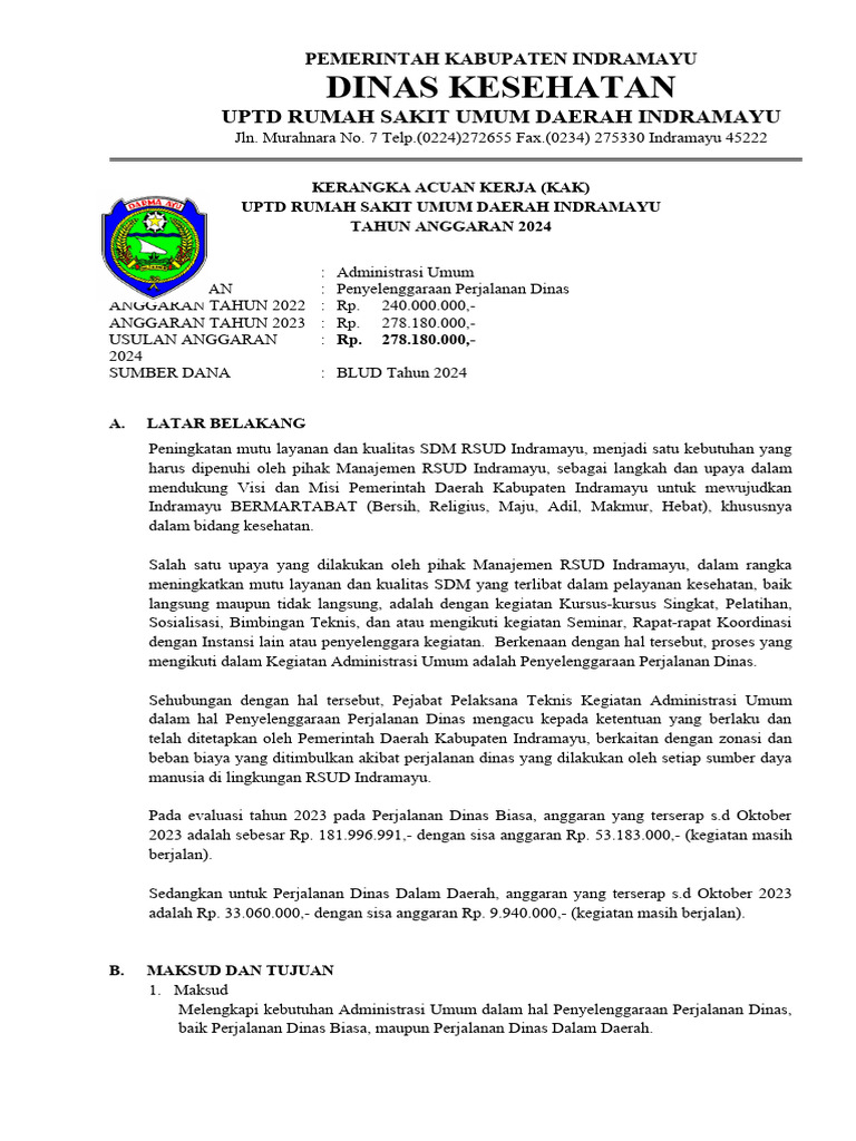 Kak-Belanja Perjalanan Dinas | PDF