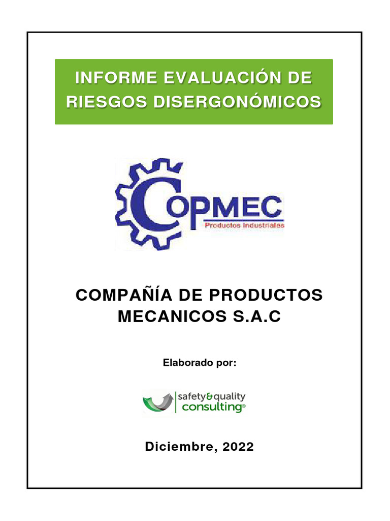 Informe de Monitoreo Ocupacional de Riesgo Disergonomico - COMPAÑÍA DE PRODUCTOS MECANICOS S.A ...