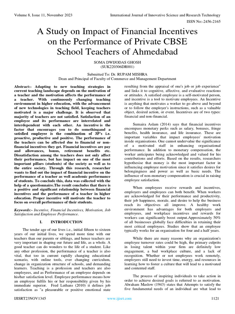 A Study On Impact of Financial Incentives On The Performance of Private ...