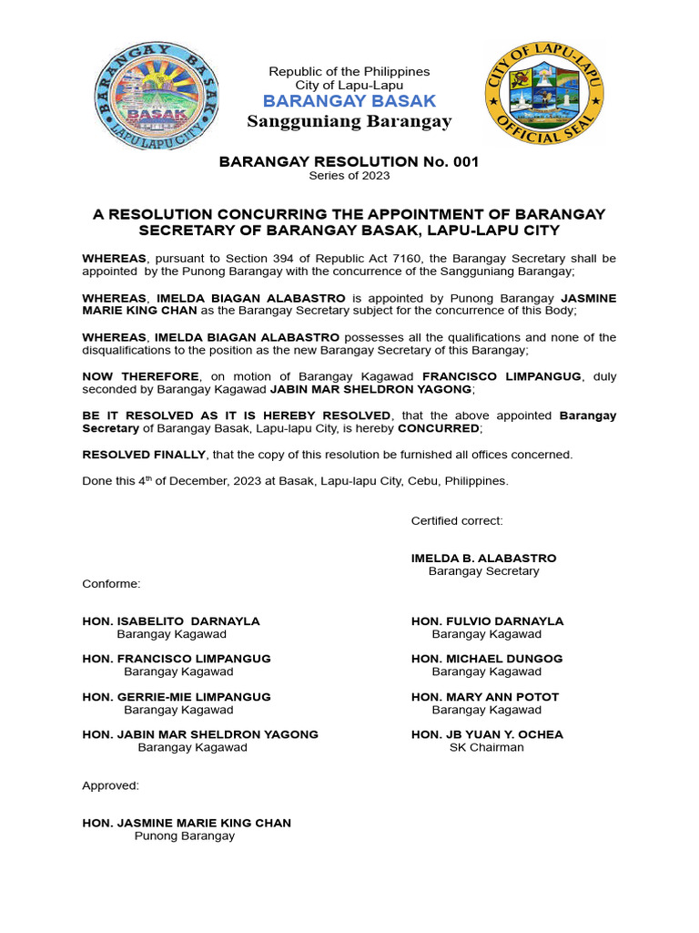 Appointment of Barangay Secretary 2023 | PDF
