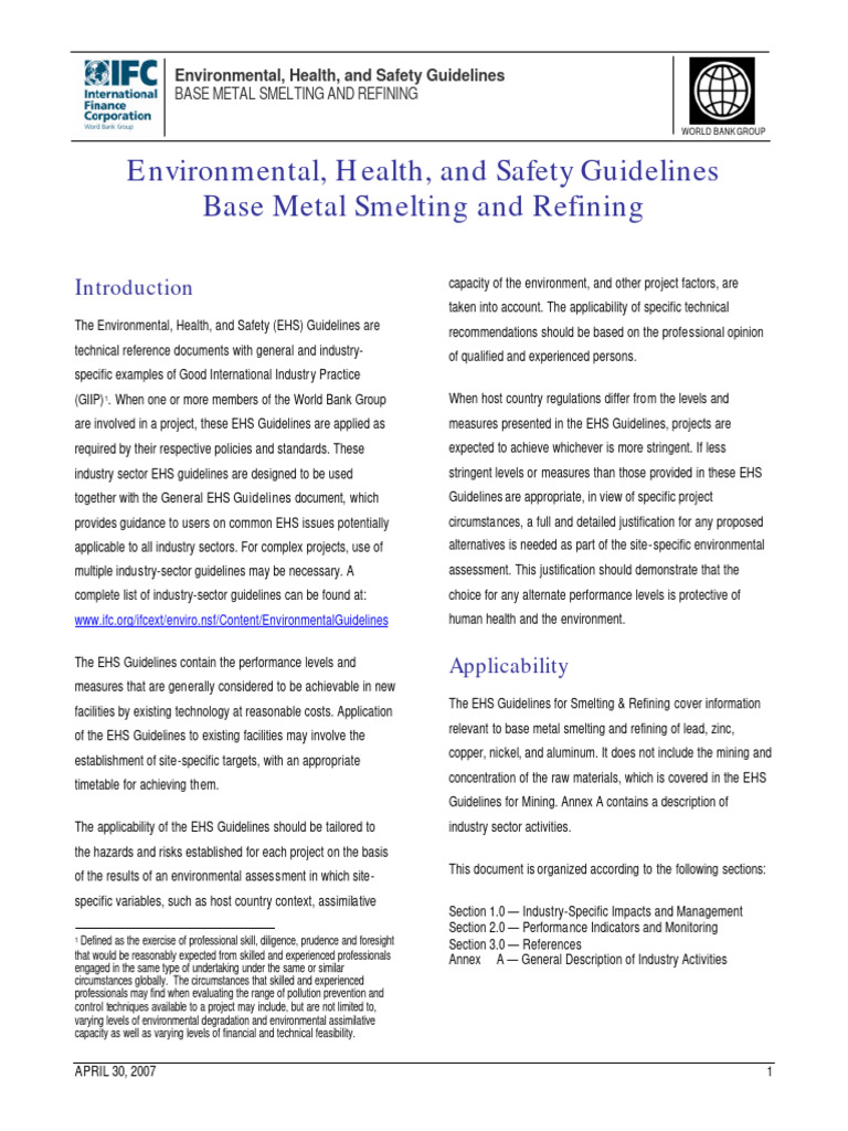 2007 Metal Smelting Refining Ehs Guidelines en | PDF | Greenhouse Gas ... 2007 Metal Smelting Refining Ehs Guidelines en | PDF | Greenhouse Gas ...