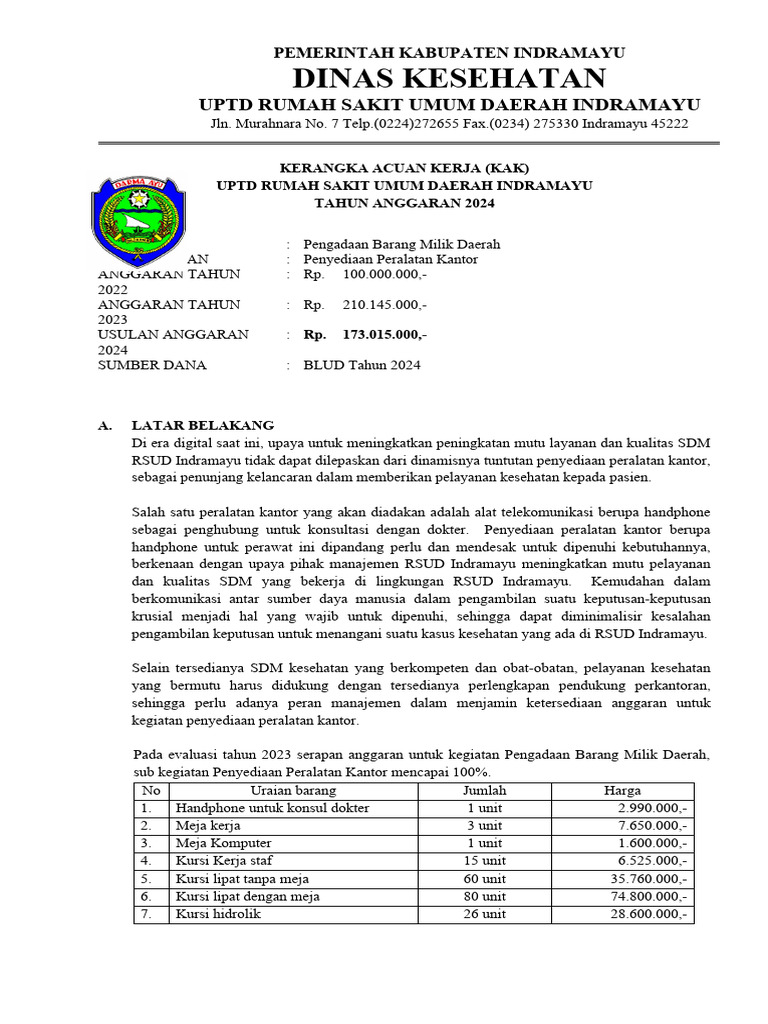 Kak-Bm Peralatan Kantor | PDF | Pengelolaan Keuangan & Uang