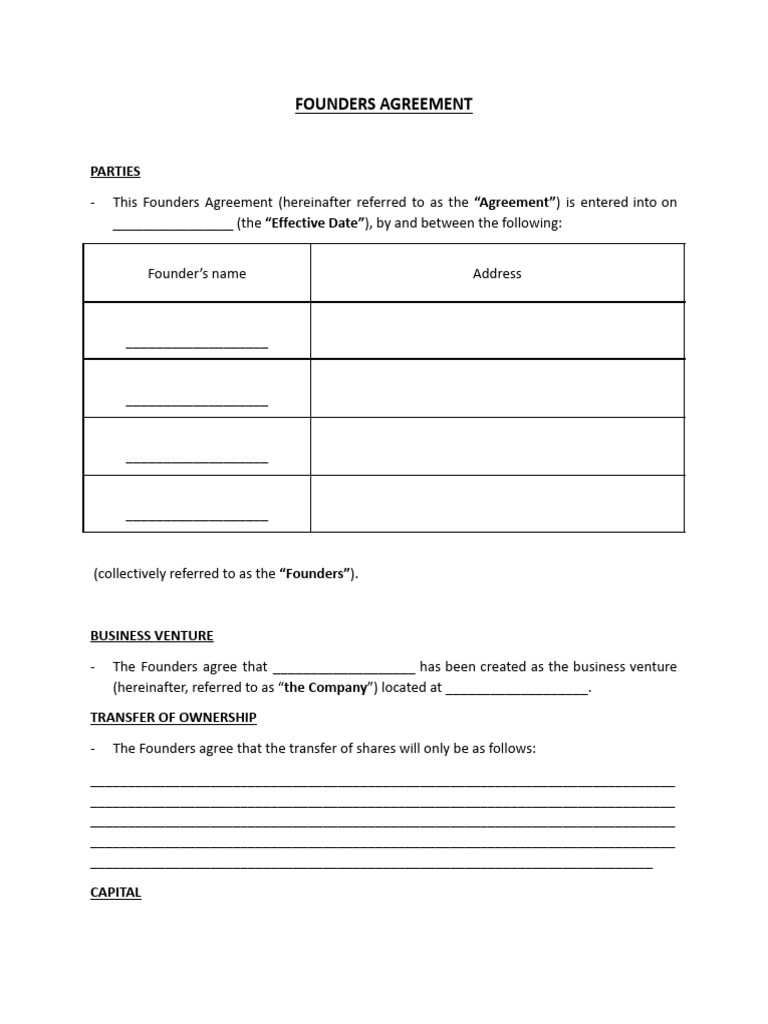 Founders Agreement Template | PDF | Mediation | Civil Law (Legal System)