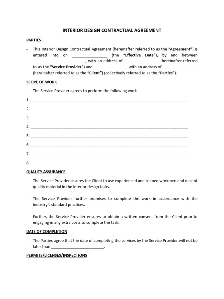 Interior Design Contract Template | PDF | Indemnity | Consent