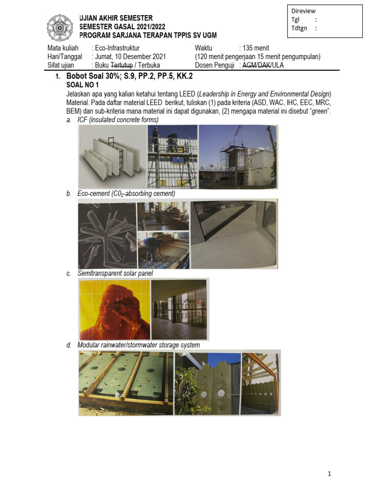Bobot Soal 30% S.9, PP.2, PP.5, KK.2: A. ICF (Insulated Concrete Forms ...