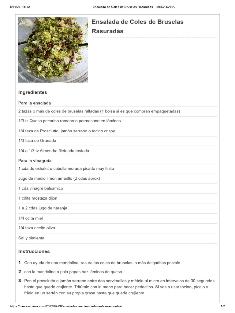 Ensalada de Coles de Bruselas Rasuradas - MESA SANA | PDF | Cocina ...