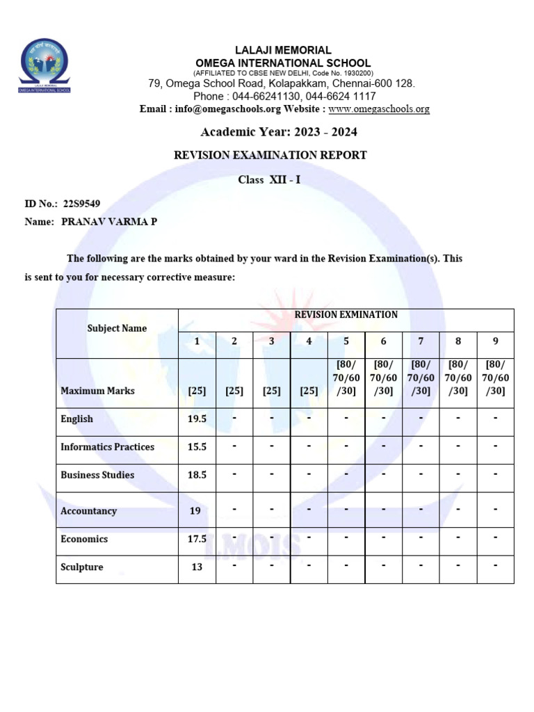 Class XII Revision Eaxm Report | PDF Class XII Revision Eaxm Report | PDF