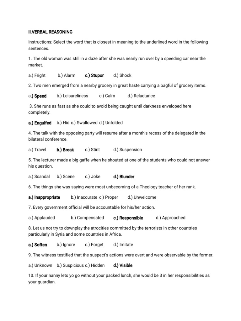 Verbal Reasoning | PDF