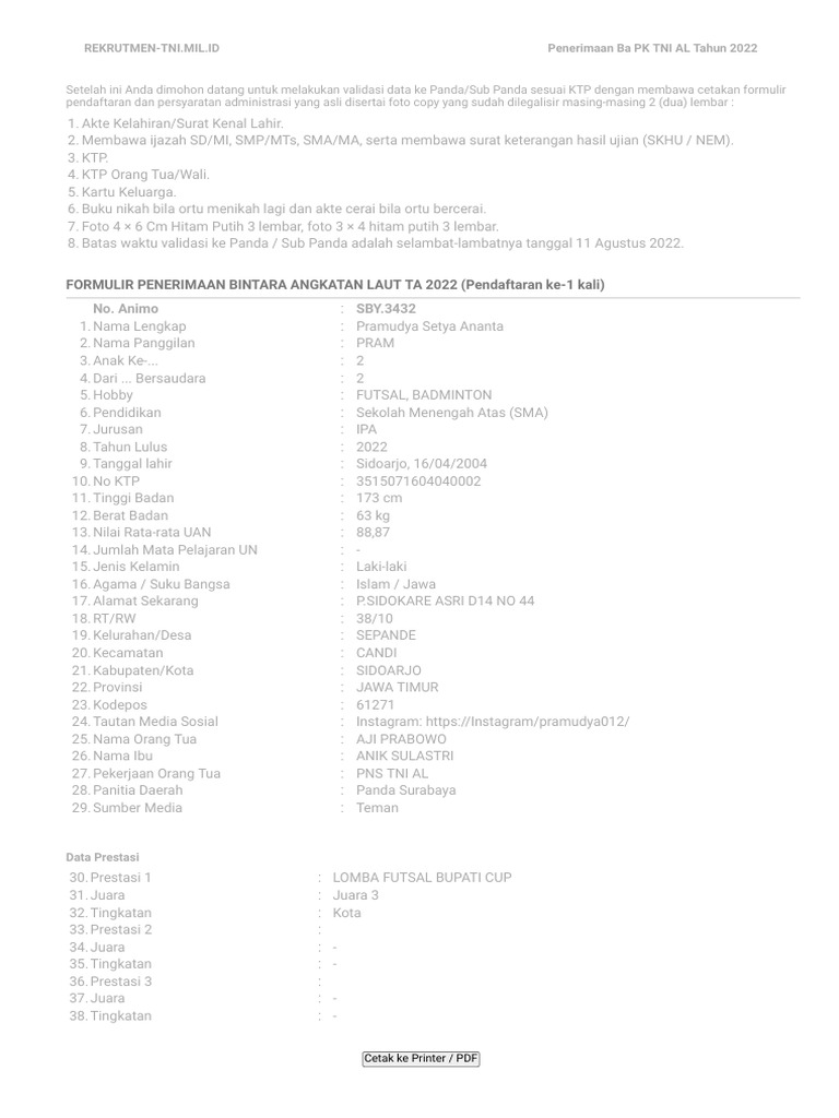 Penerimaan Ba PK AL TNI | PDF