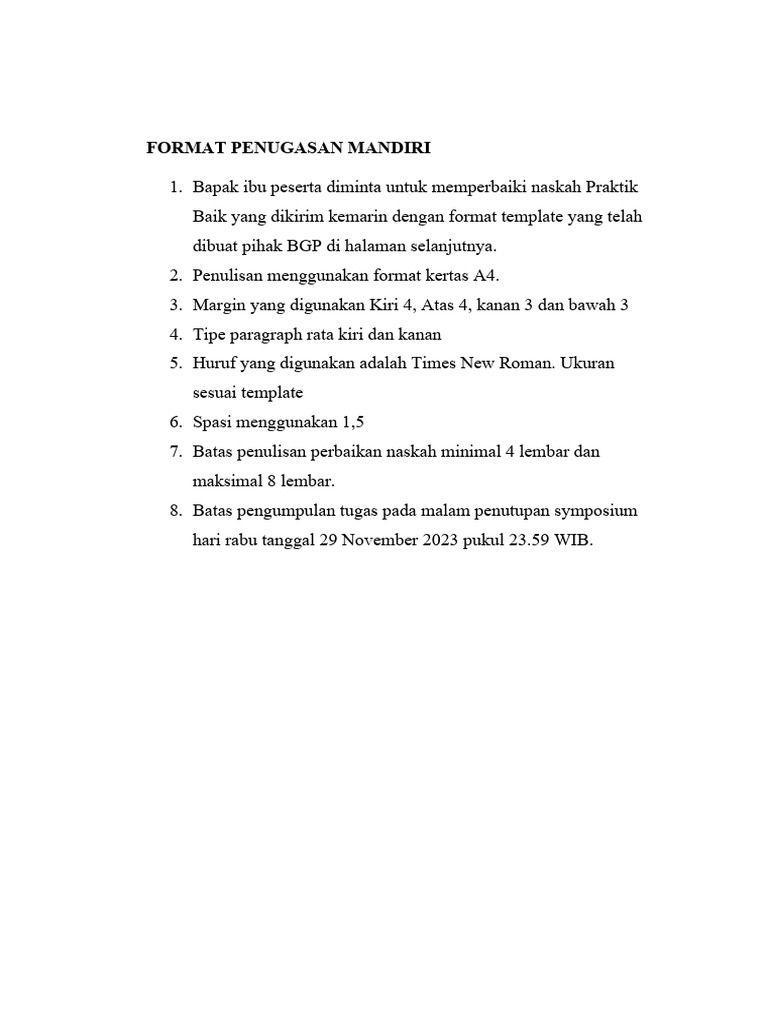 Format Penugasan Mandiri Dan Template Naskah Peraktik Baik Simposium ...