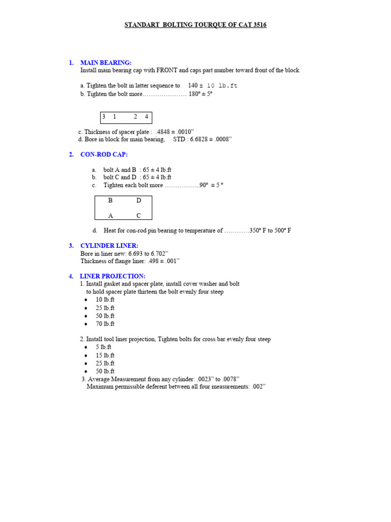 Standart Tourque Bolting of Cat 3516 | PDF | Bearing (Mechanical ...