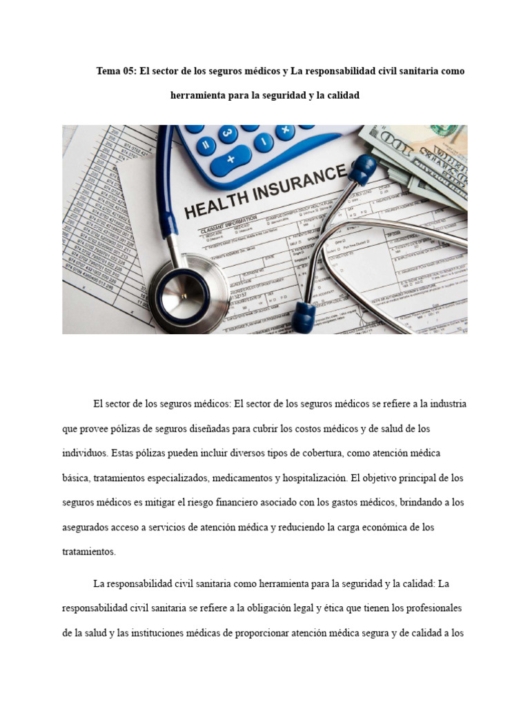 Tema 05 - El Sector de Los Seguros Médicos y La Responsabilidad Civil Sanitaria Como Herramienta ...