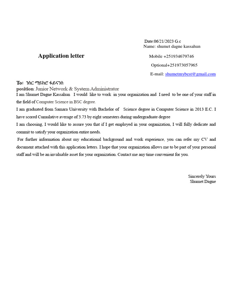 Application for Junior Network Admin Position | PDF | Computer ...