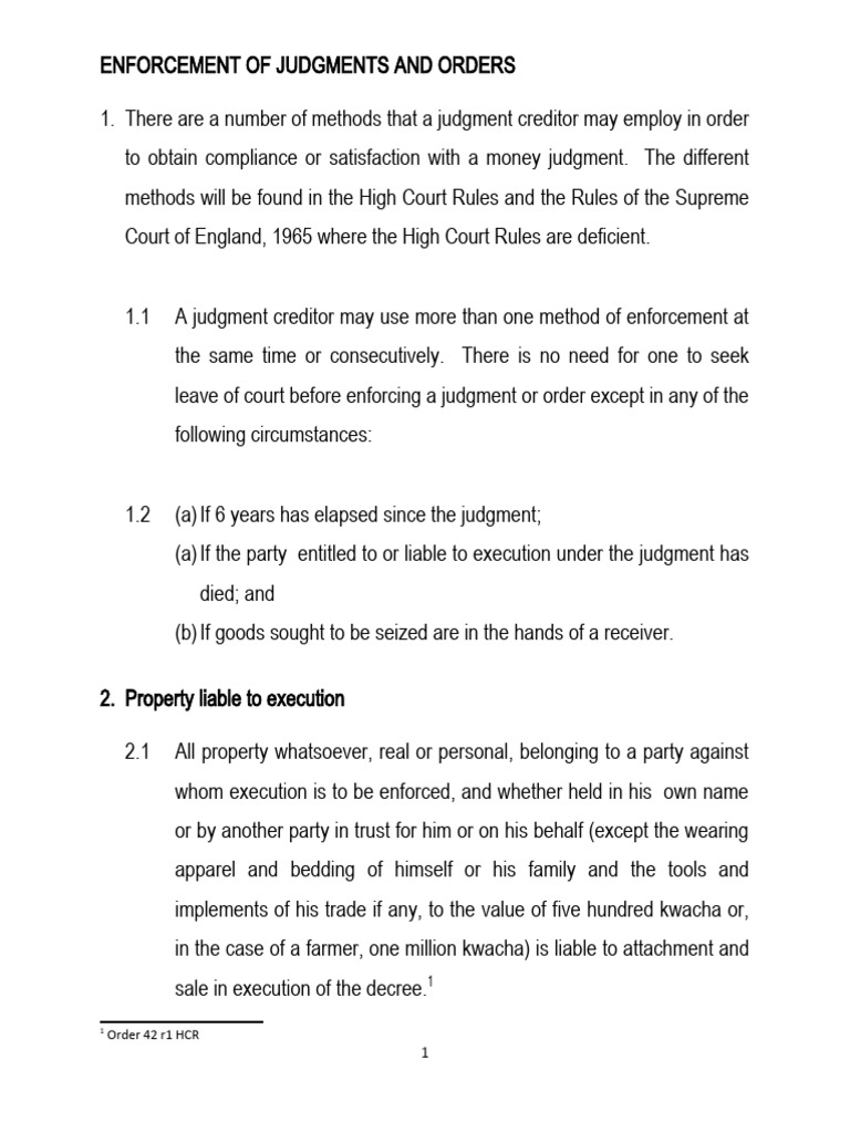 Enorcement of Judgments and Orders | PDF | Judgment (Law) | Garnishment