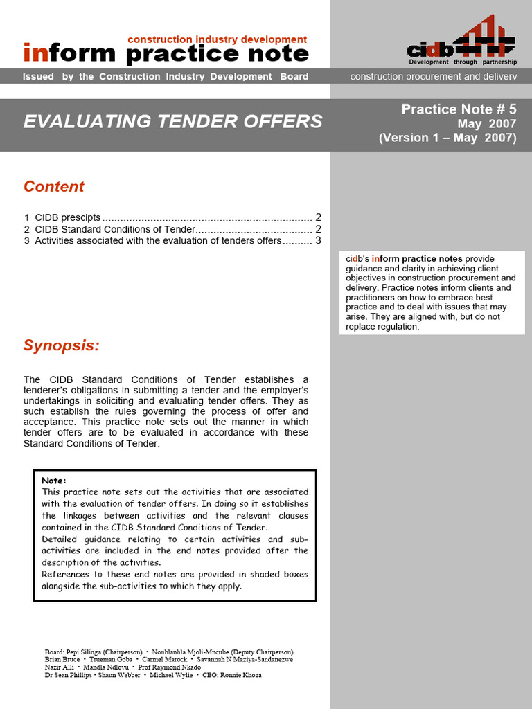 Evaluating Tender Offers: CIDB Guidelines | PDF | Procurement | Risk