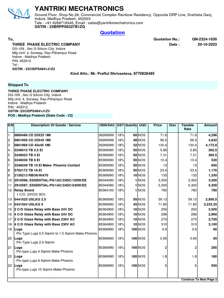 Quotation for Electrical Components | PDF | Taxation | Public Finance