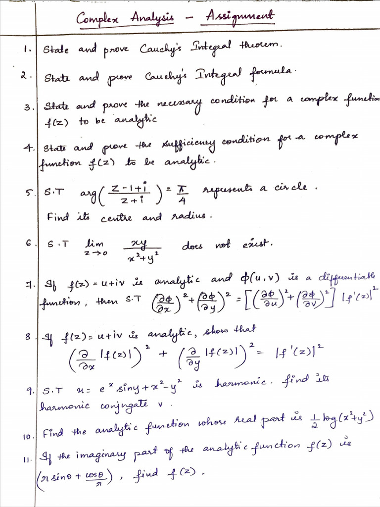 Complex Analysis - Assignment | PDF