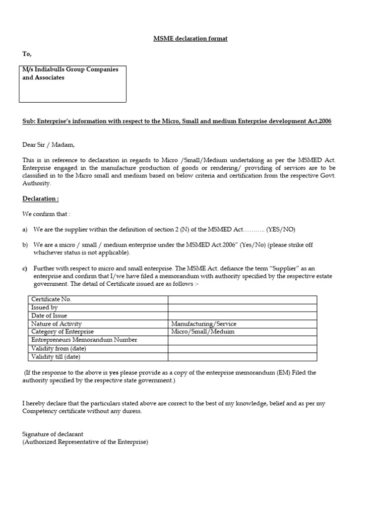 MSME Declaration | PDF | Small And Medium Sized Enterprises | Business Economics