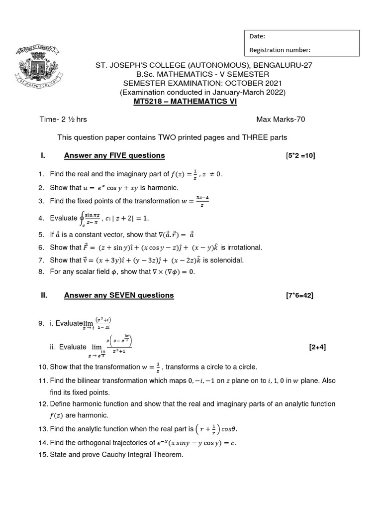 MT 5218 - Mathematics VI | PDF | Mathematical Analysis | Mathematical Objects