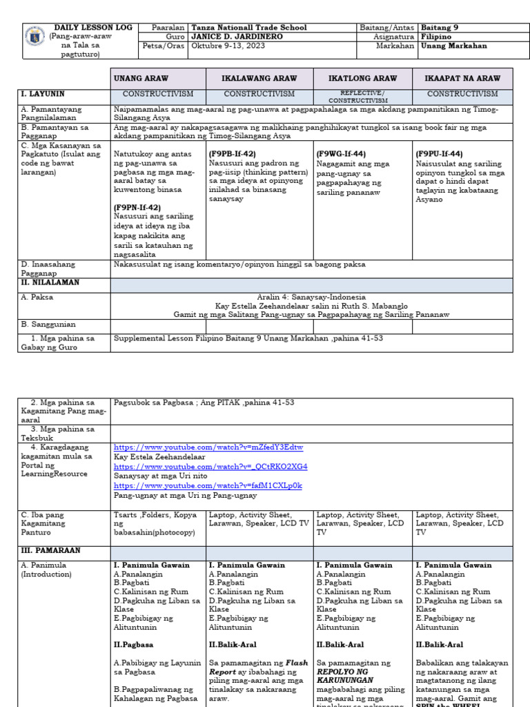 DLL Aralin 4 Sanaysay Estela | PDF