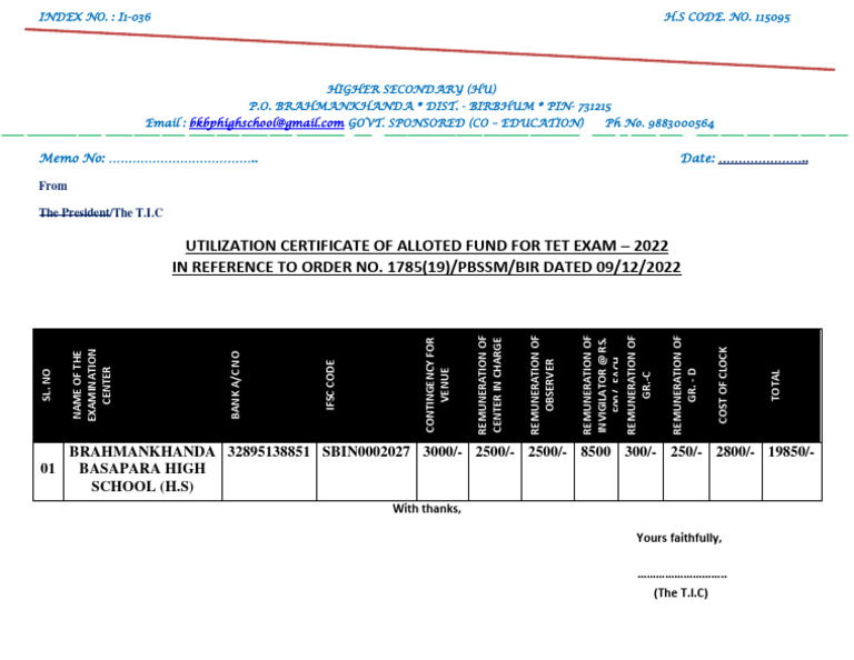 Utilization Certificate Of Alloted Fund For Tet Exam Pdf