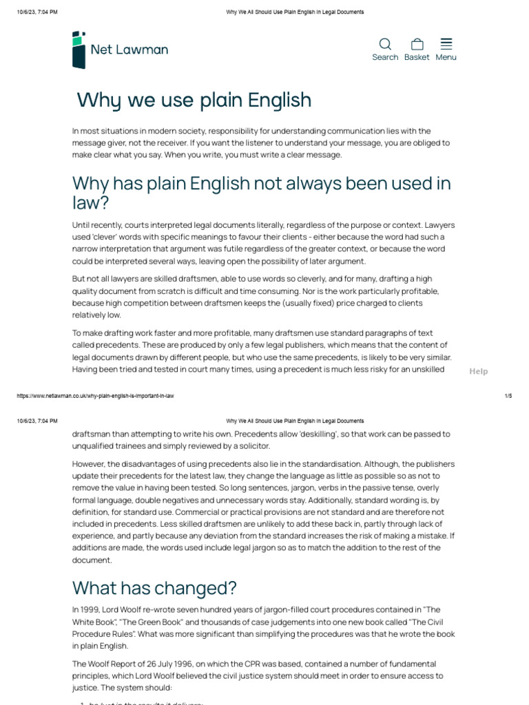 Legal Docs: Embrace Plain English | PDF | Precedent | Plain Language