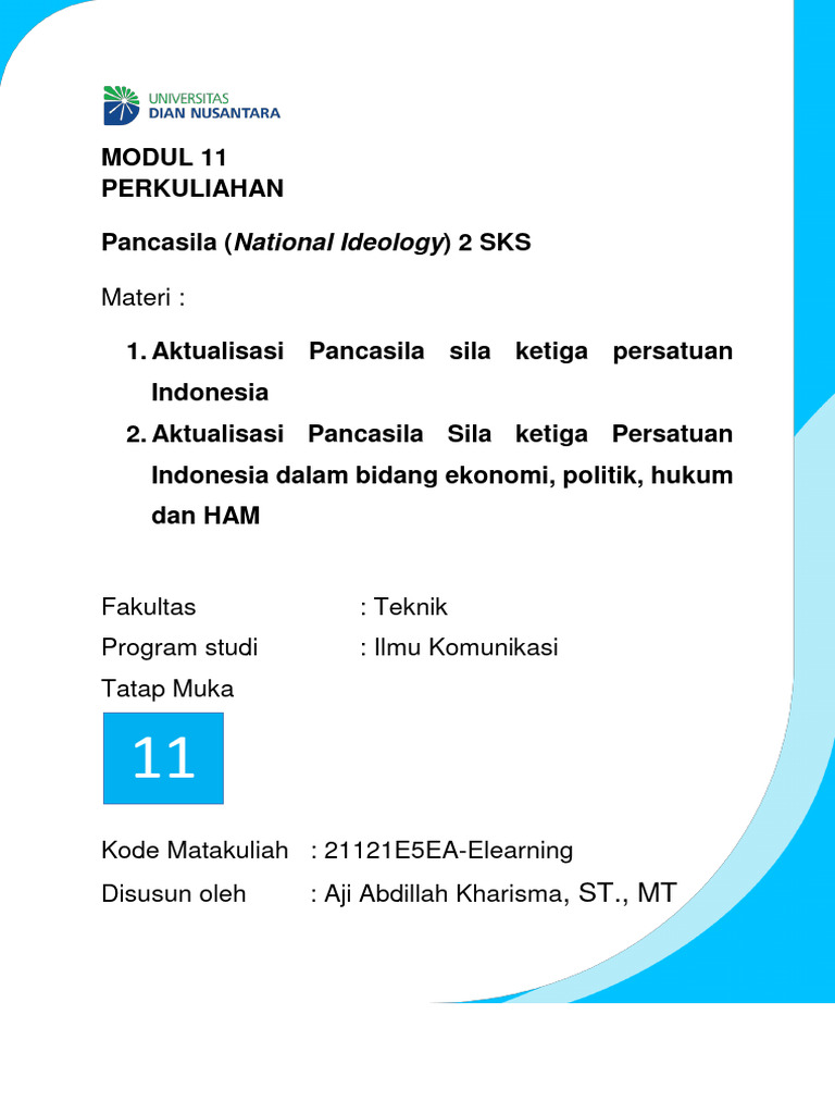 Modul 11 - Pertemuan 11 (Pancasila) Ilmu Komunikasi - Aji Abdillah Kharisma | PDF