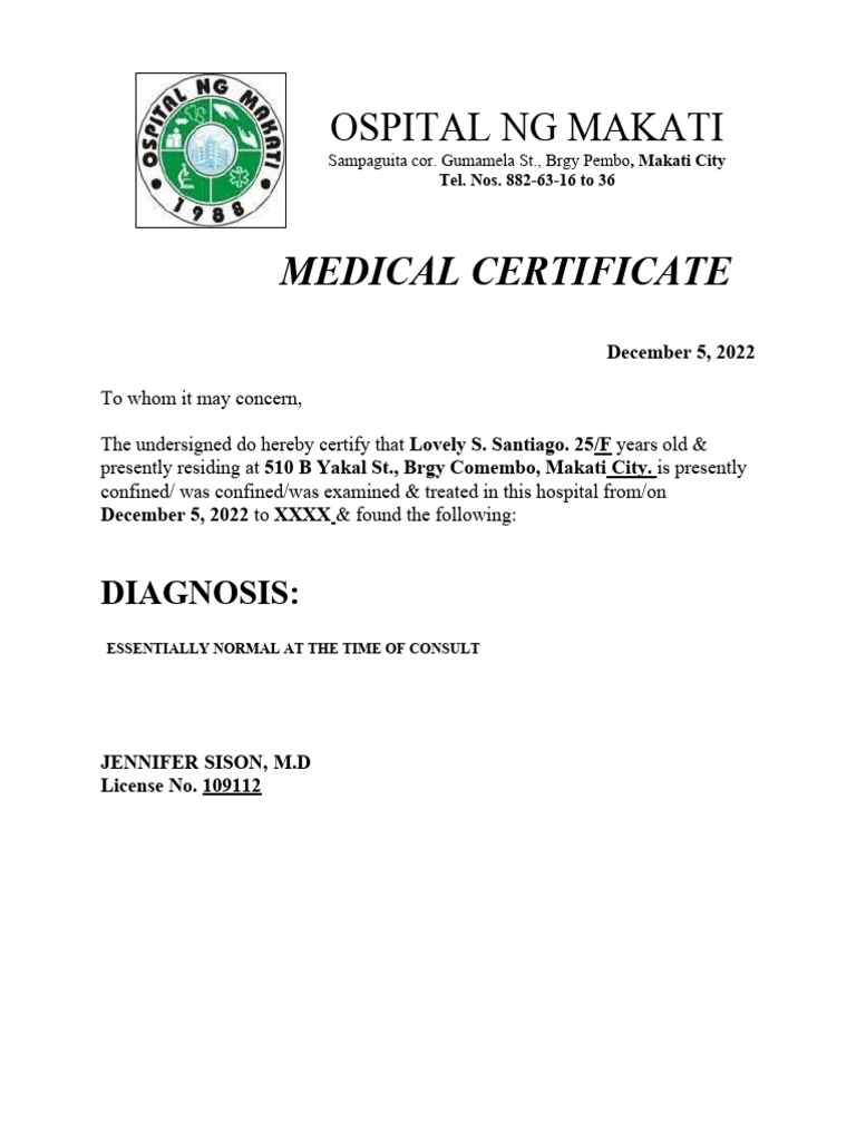 Lab's Med Cert 2023 | PDF | Lifestyle