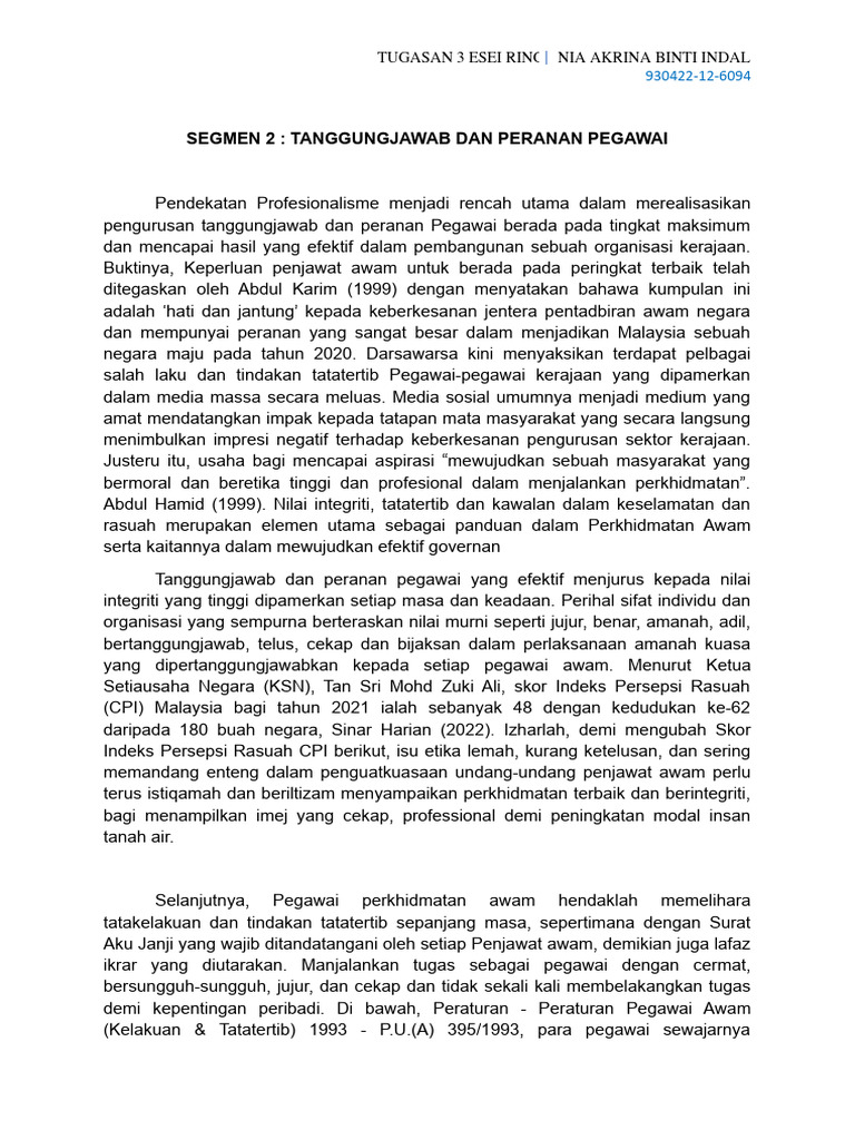 Tugasan 3 - (Tanggungjawab Dan Peranan Pegawai) | PDF