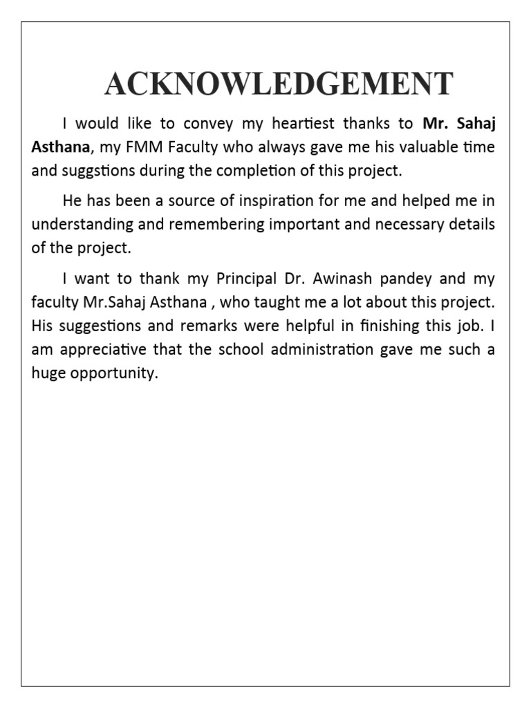 Acknowledgement for FMM Project | PDF | Career & Growth
