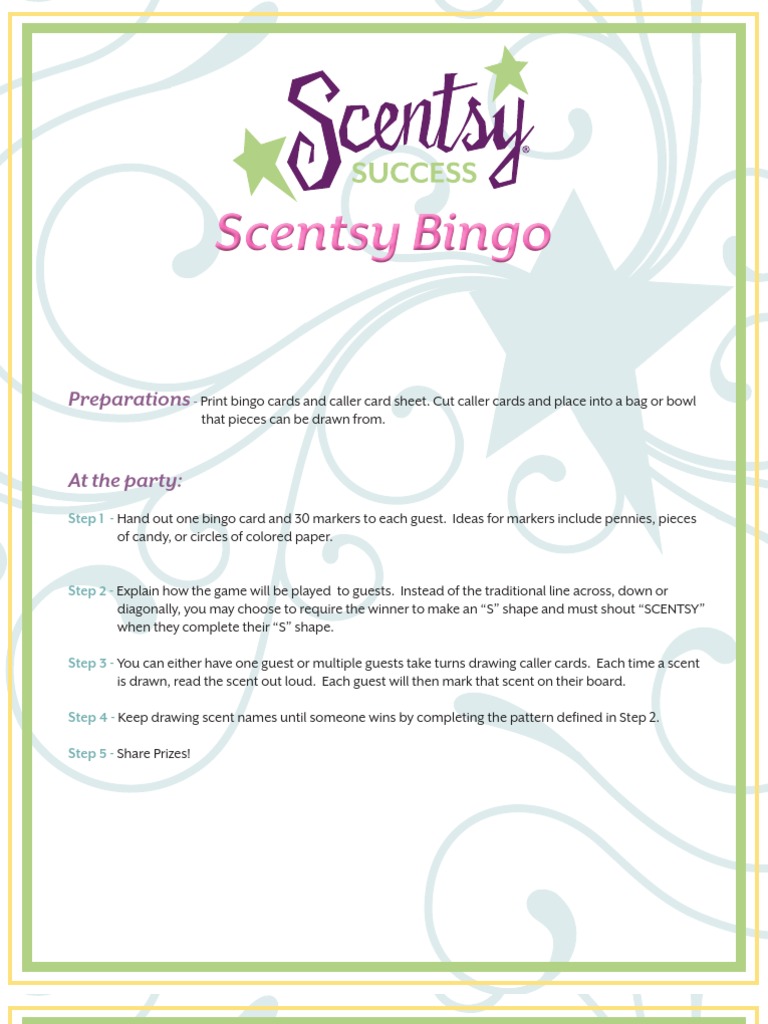 Scentsy Fun Bingo Game | PDF | Cooking, Food & Wine | Home & Garden
