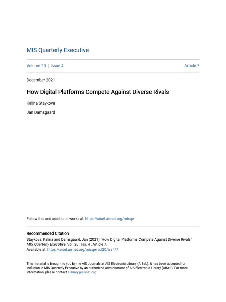 How Digital Platforms Compete Against Diverse Rivals | PDF | Point Of ...