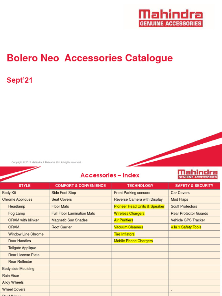 Bolero Neo Acc Catalogue Sept'21 | PDF | Headlamp | Car