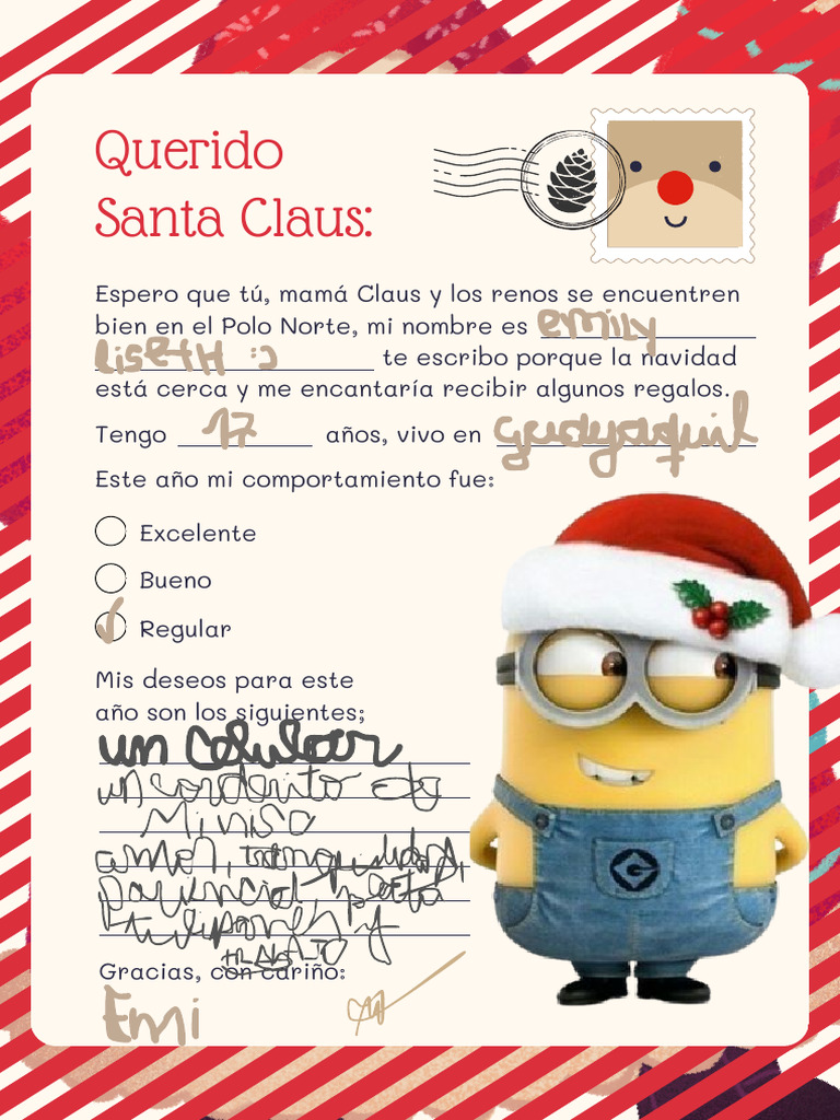 Carta Santa Claus Infantil Rojo y Crema | PDF