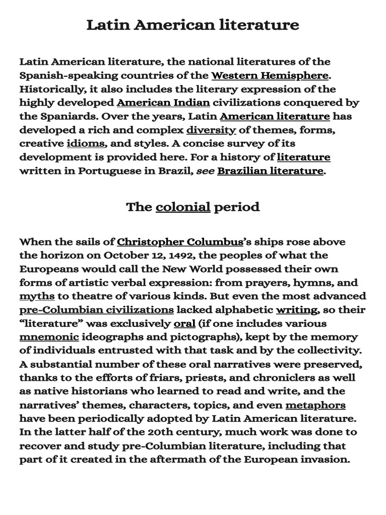 Latin American Lit: A Historical Survey | PDF | Travel | Classics
