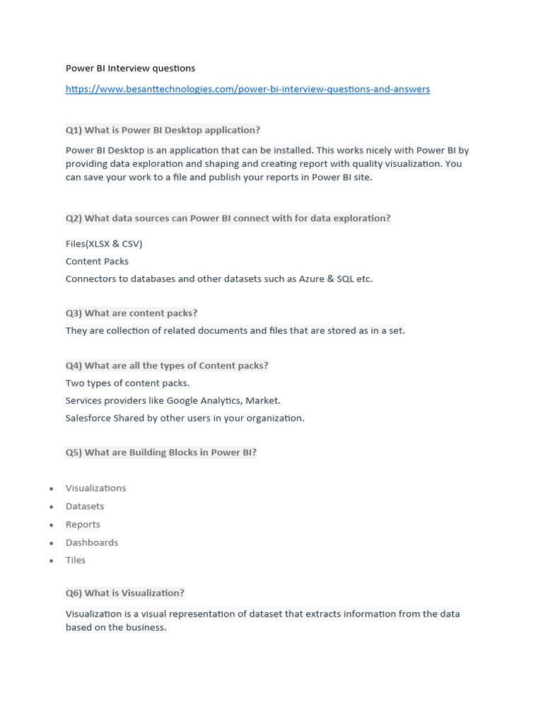 Power BI Interview Questions Guide | PDF | Microsoft Excel | Business ...