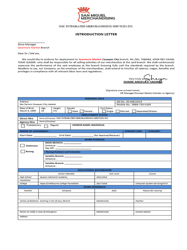 SMC Merchandising Deployment Letter | PDF | Employment | Economies