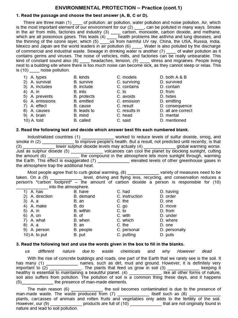 Unit 7. Environmental Protection - Lesson 6 - Practice - Cont 1 | PDF | Atmosphere Of Earth | Ozone