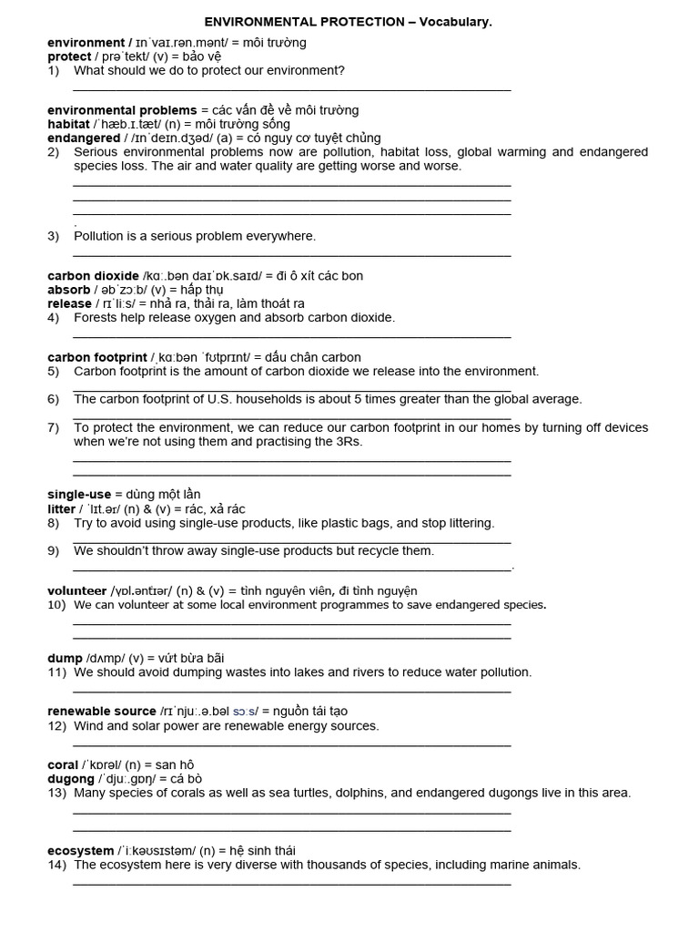 Unit 7. Environmental Protection - Lesson 1-Voca | PDF | Environmental ...