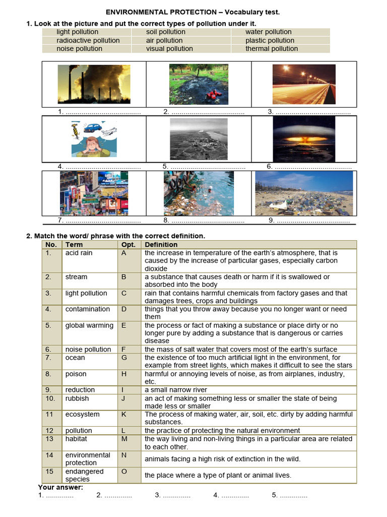 Unit 7. Environmental Protection - Lesson 2 - Voca Practice | PDF ...