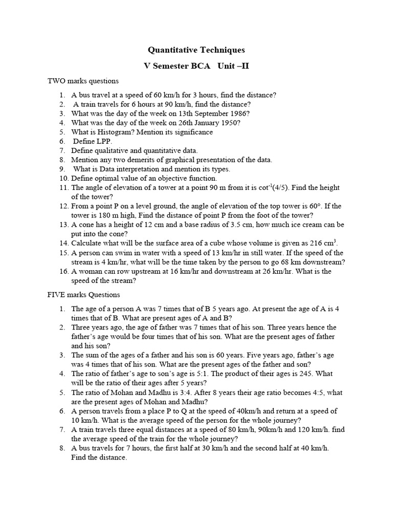 V Semester BCA QT | PDF | Speed | Chart